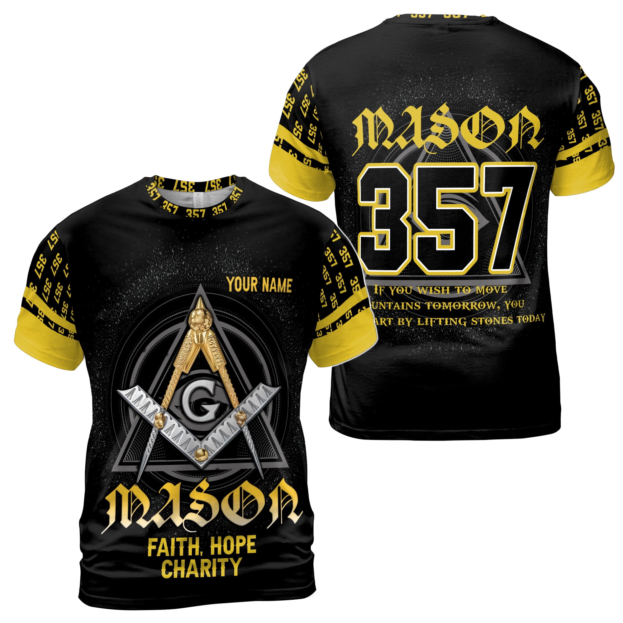 Custom Name Freemason Faith, Hope and Charity 357 Masonic Men's T-Shirt ...