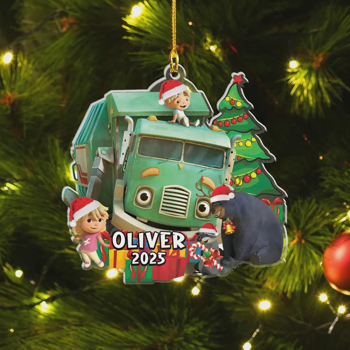 Custom Name Garbage Truck 2D Flat Ornament 2025 + Kids Truck Theme + Birthday/Christmas Gift ...