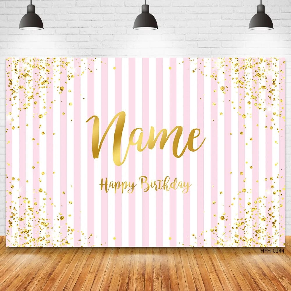 Custom Name Gold Glitter Birthday Party Banner Backgrounds Baby Shower ...