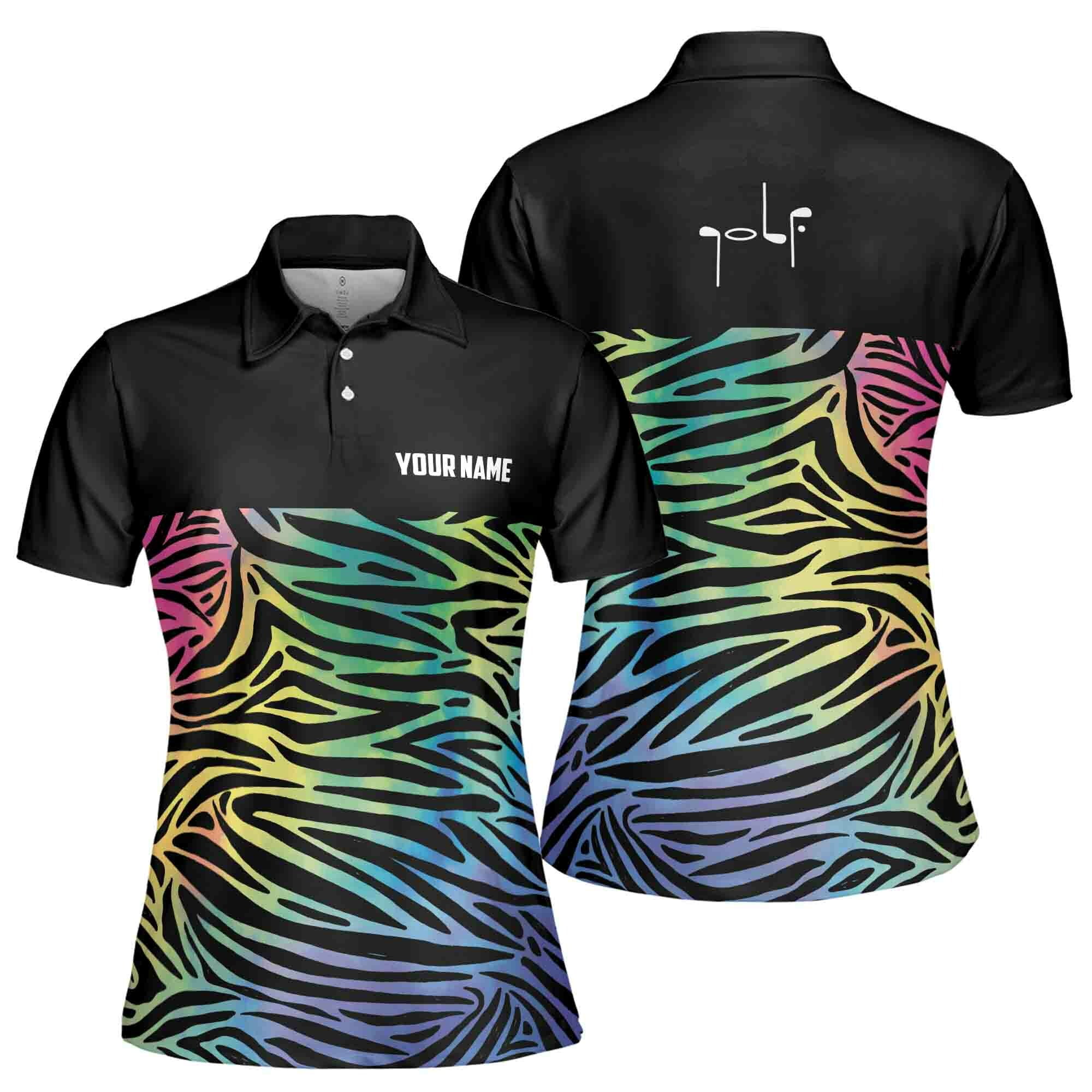 Custom Name Golf Colorful Zebra Patten Golfer Women's Polo Shirt S-5XL ...