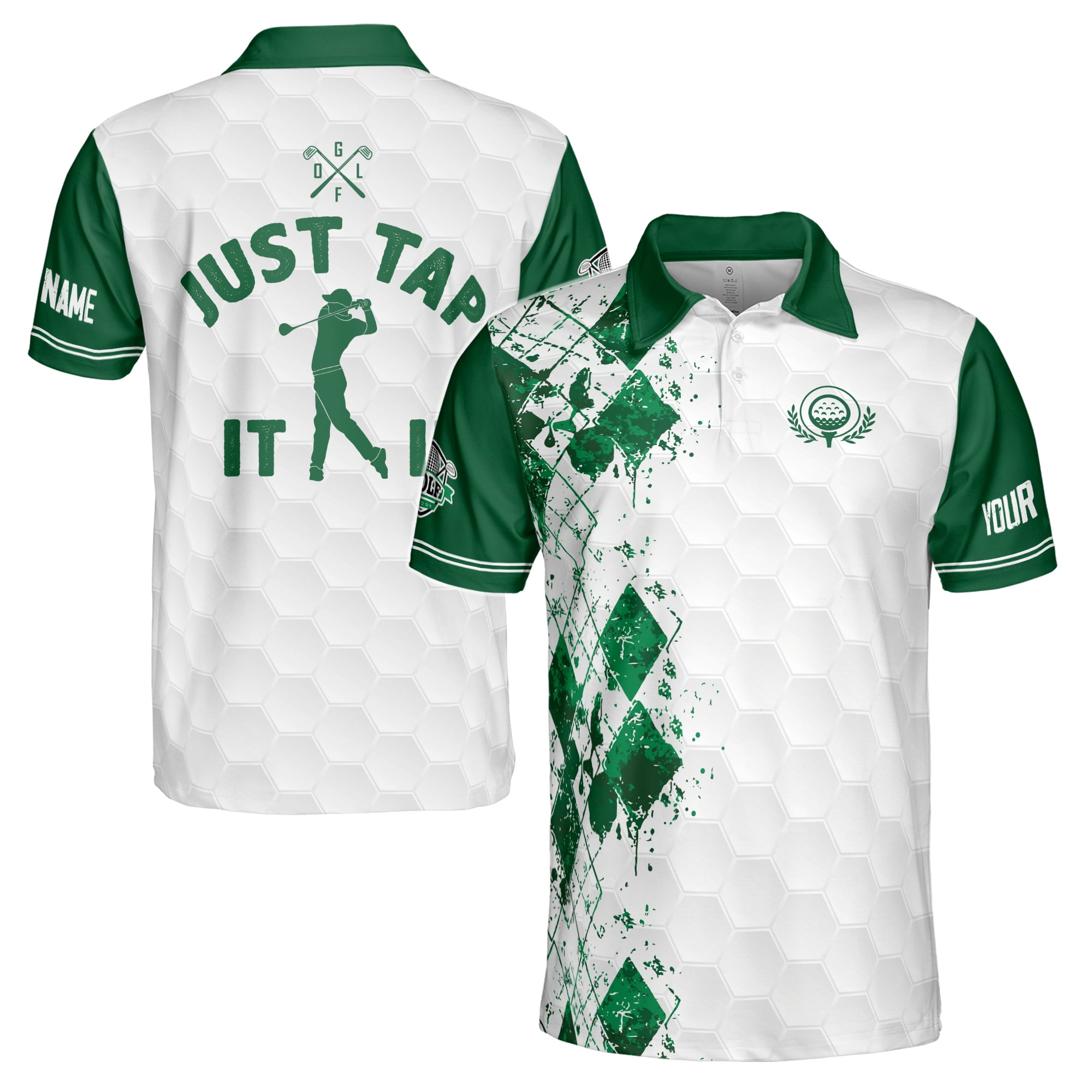 Custom Name Golfer Argyle Color Spatter Just Tap It In Men's Polo S-5XL ...