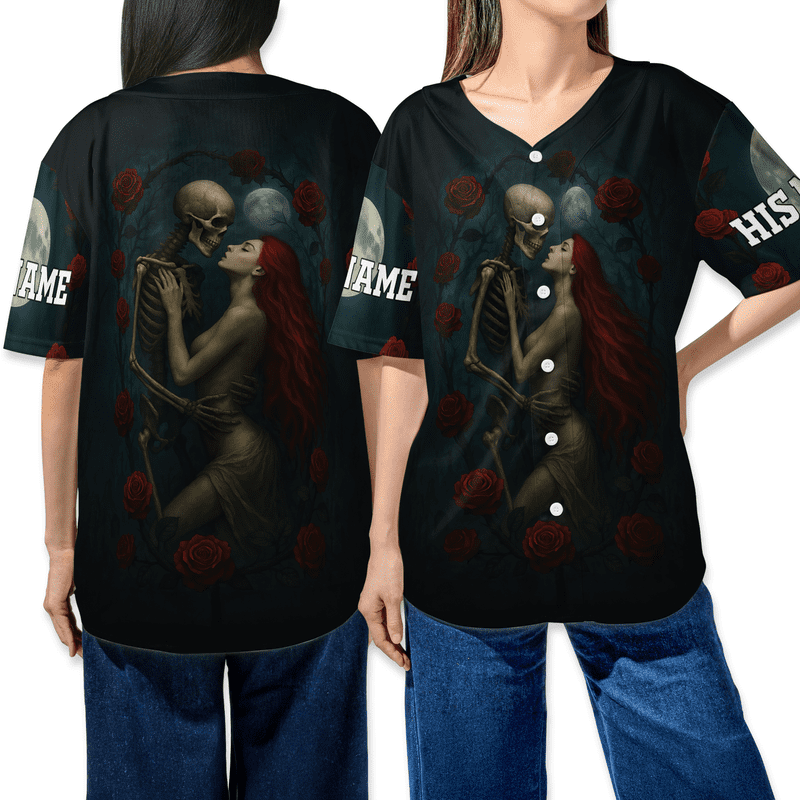 Custom Name Gothic Skeleton Couple Lover Baseball Jersey – Dark Rose ...