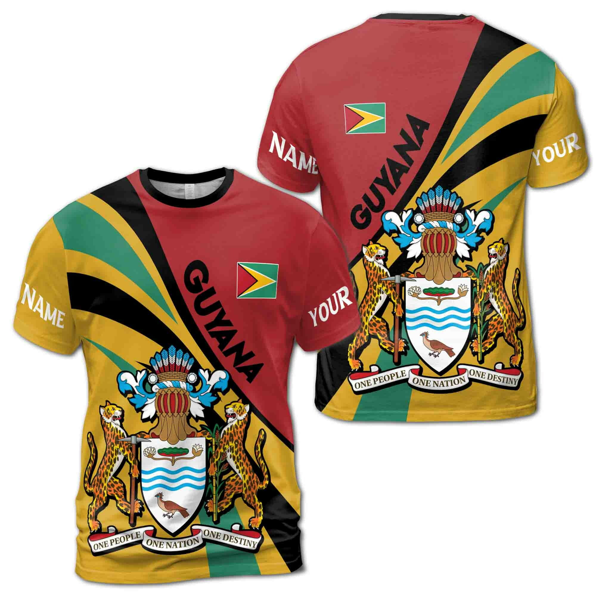 Custom Name Guyana Coat of Arms Flag Design Your Name Unisex T-Shirt S ...