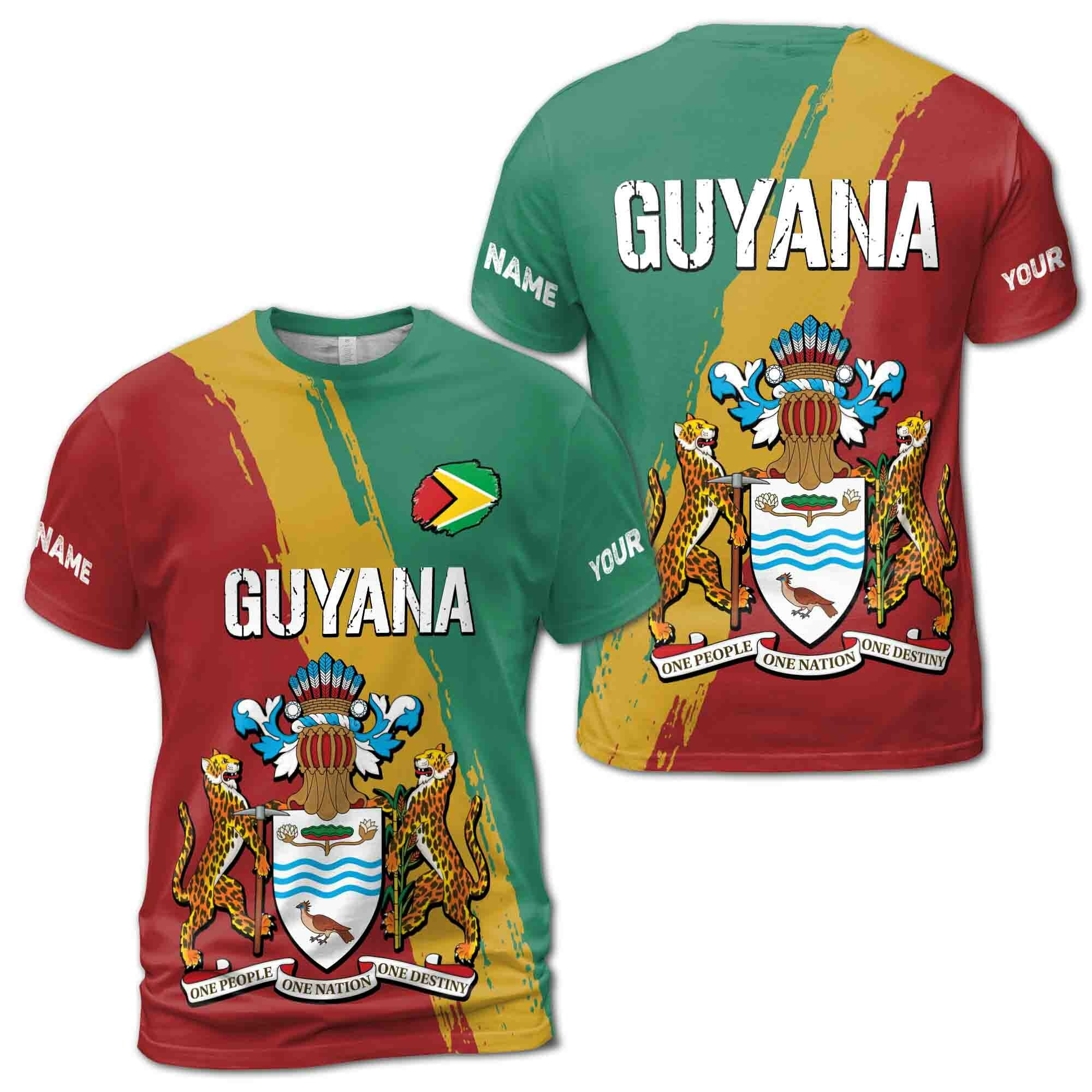 Custom Name Guyana National Emblem Patriotic Unisex T-Shirt S-5XL ...