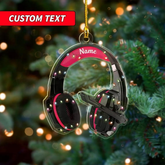 Custom Name Headphones Lights 2D Flat Ornament 2025 + Gaming Headset ...