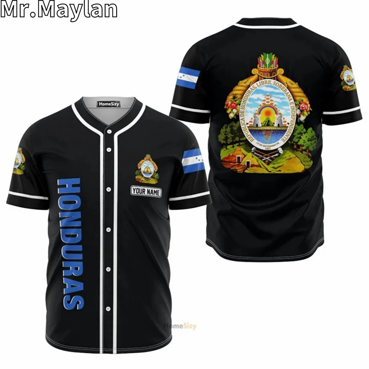 Custom Name Honduras Love Country Flag 3D Printed Black Baseball Jersey ...