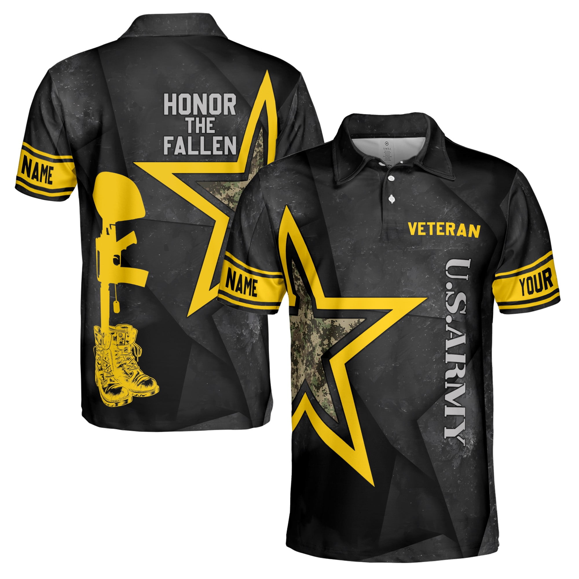 Custom Name Honor The Fallen Veteran Camo Star Men's Polo Shirt S-5XL ...