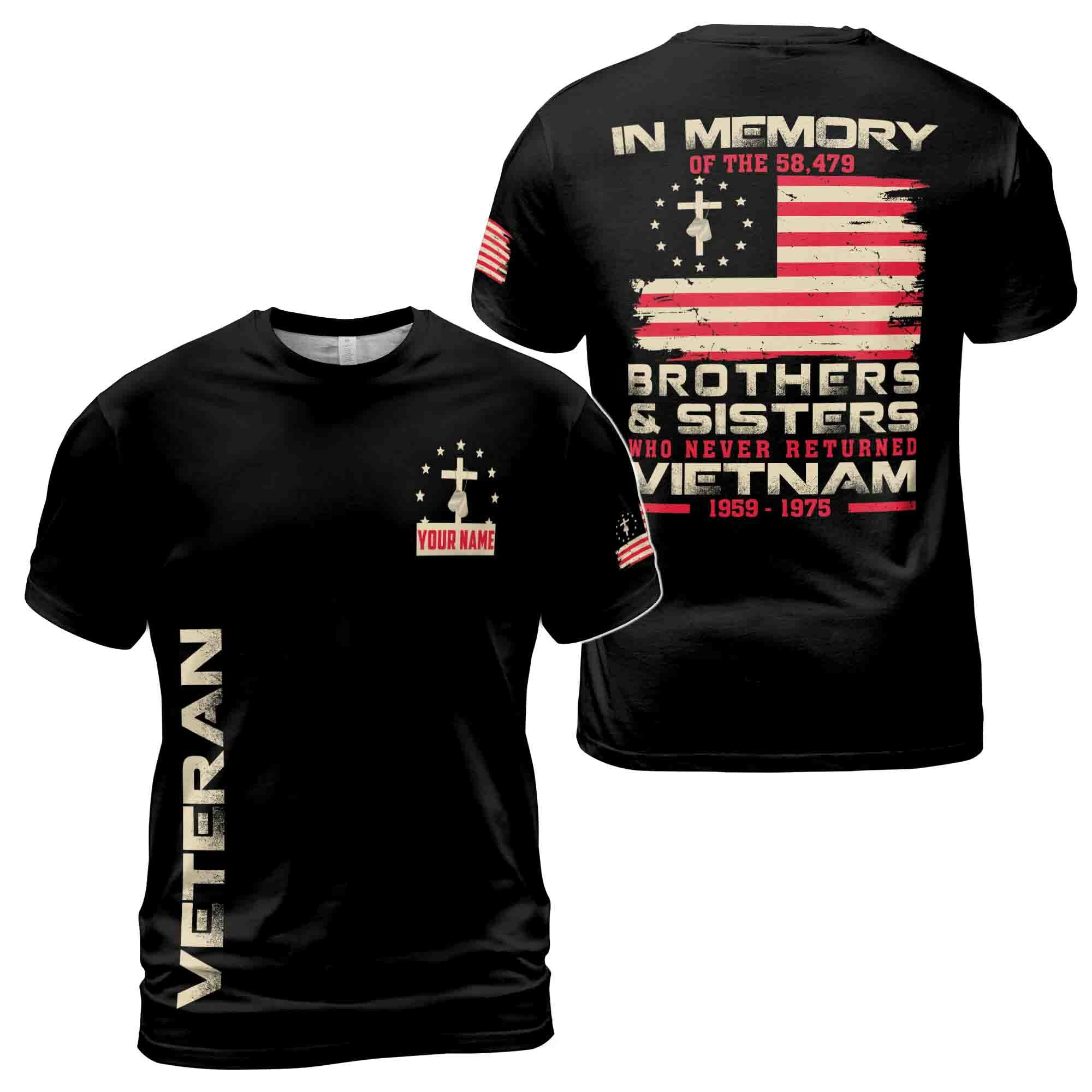 Custom Name In Memory Vietnam Veteran War Proud American Vet 3D T-Shirt ...