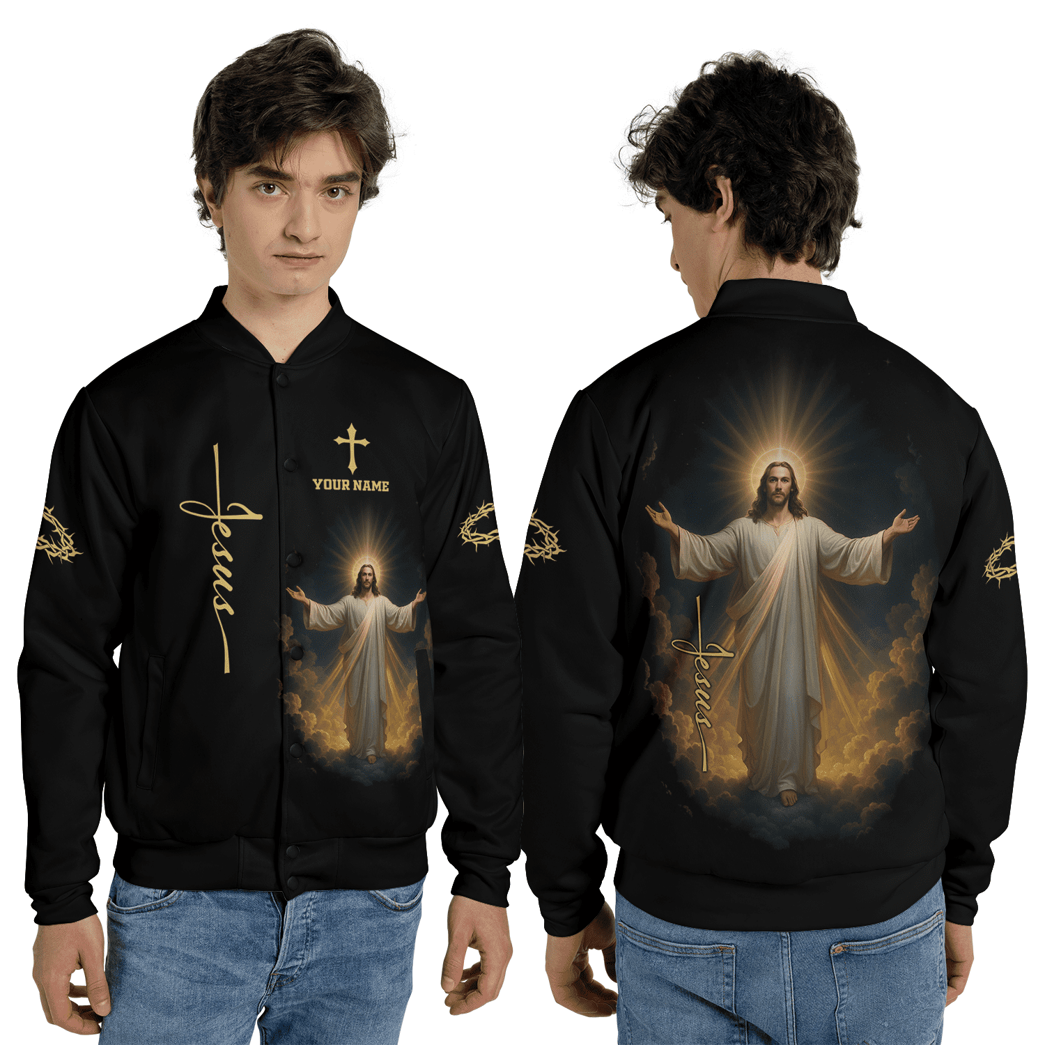 Custom Name Jesus Appearing in Glory Baseball Jacket, Glorious Jesus ...