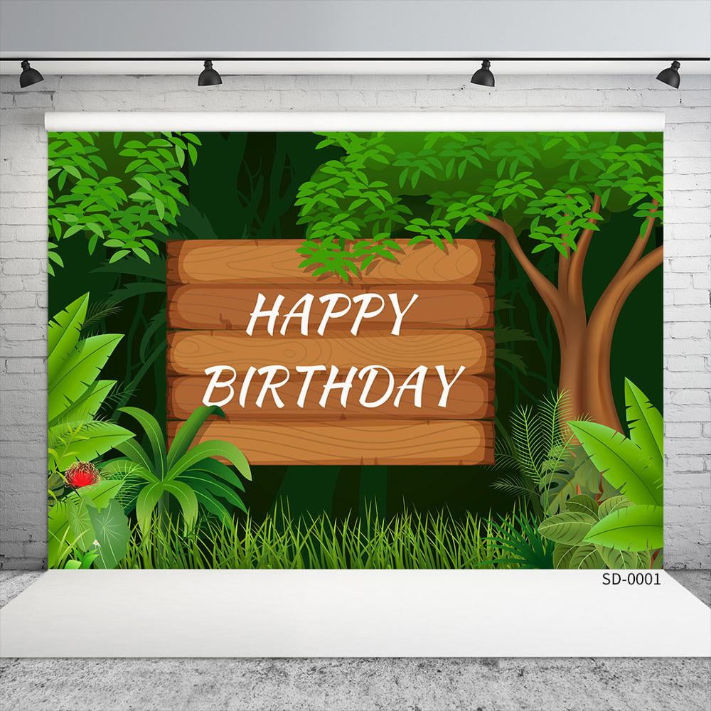 Custom Name Jungle Safari Forest Wooden Board Photocall Background ...
