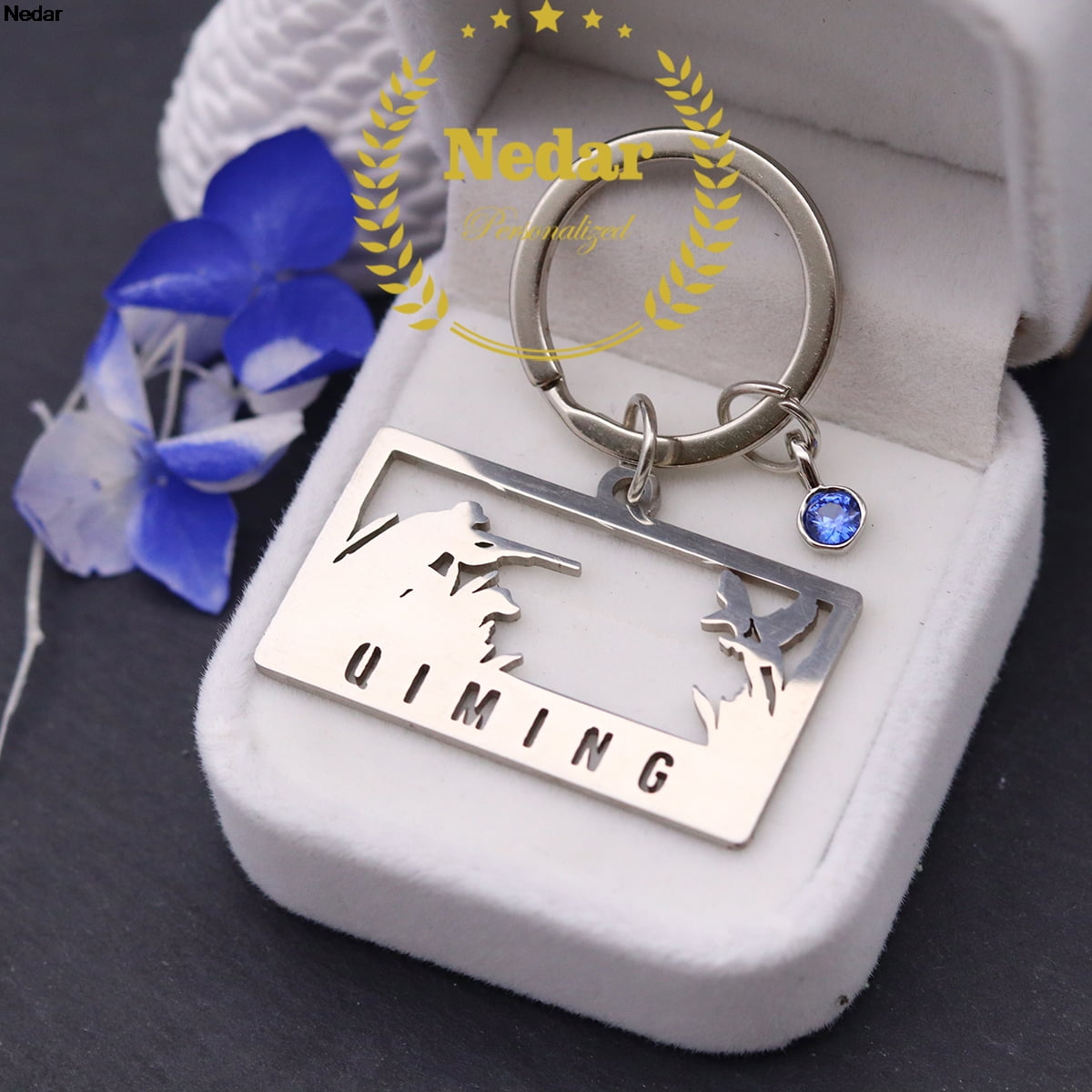 Custom Name Keychain Birthday Gift Stainless Steel Birthstone Keyring ...