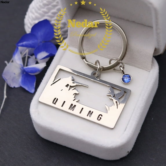 Custom Name Keychain Birthday Gift Stainless Steel Birthstone Keyring ...