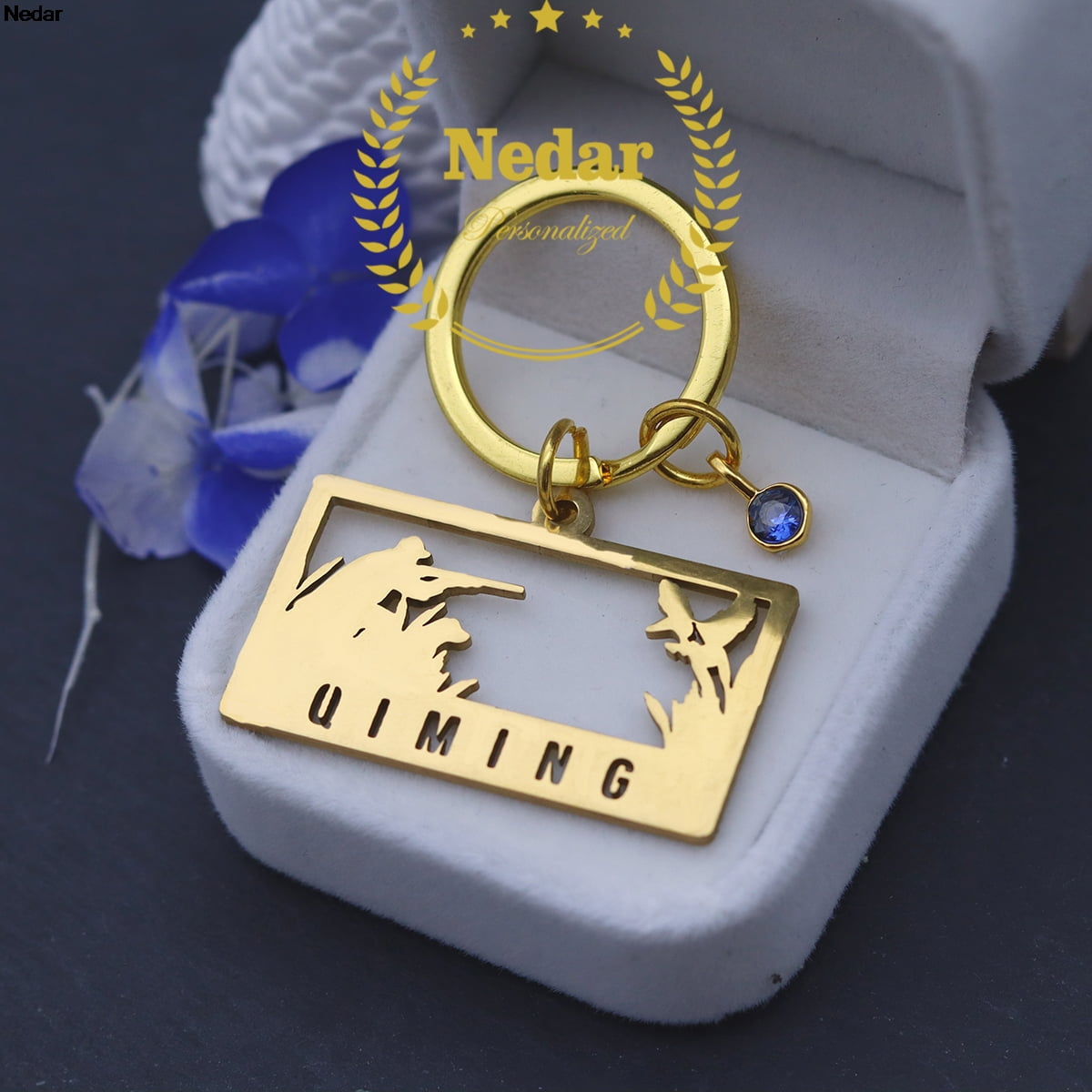 Custom Name Keychain Birthday Gift Stainless Steel Birthstone Keyring ...