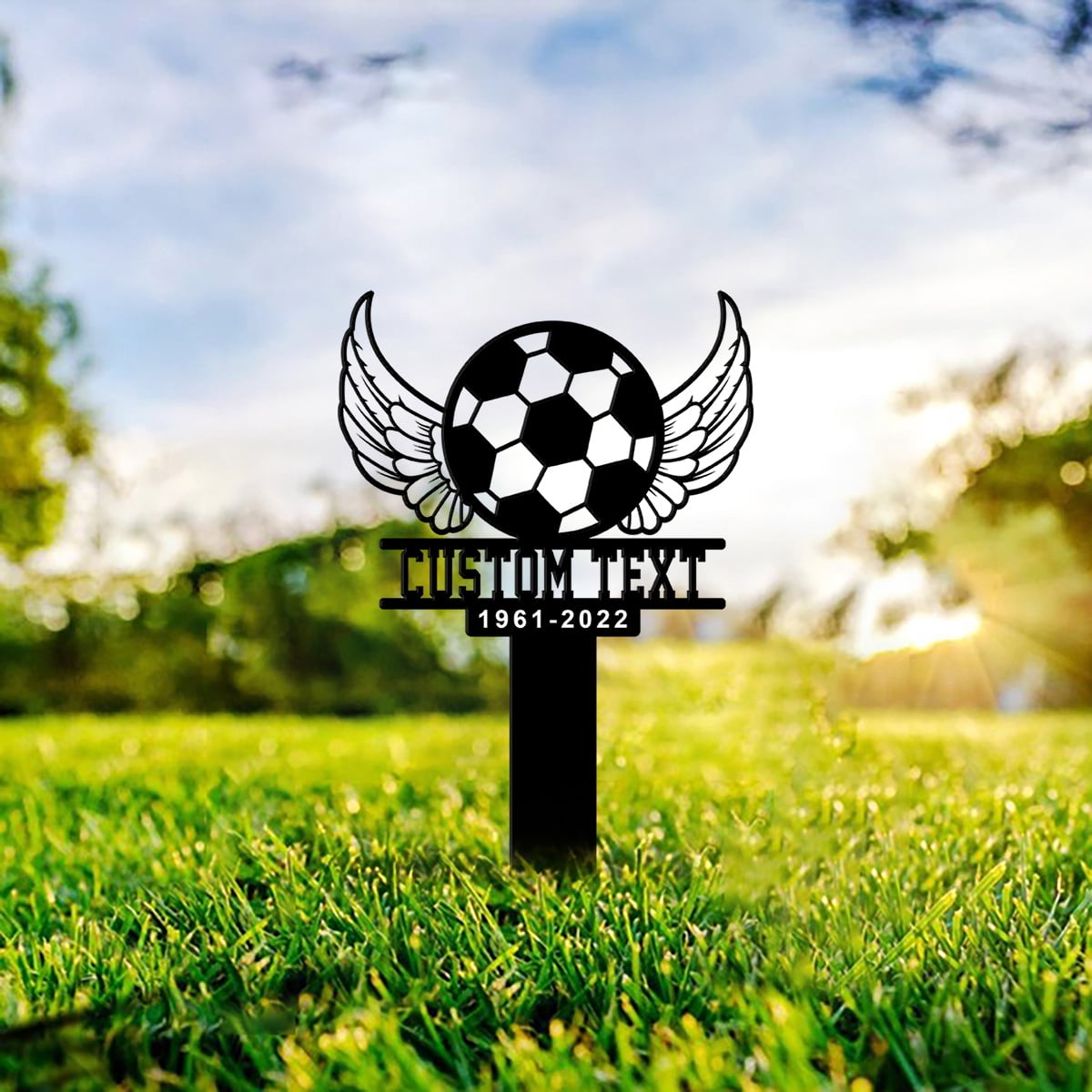 Custom Name Memorial Football With Wings Metal Stake, Memorial Garden ...