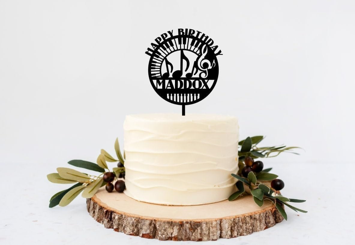 Custom Name Musician Cake Topper,Piano and Music Note Silhouette Cake ...