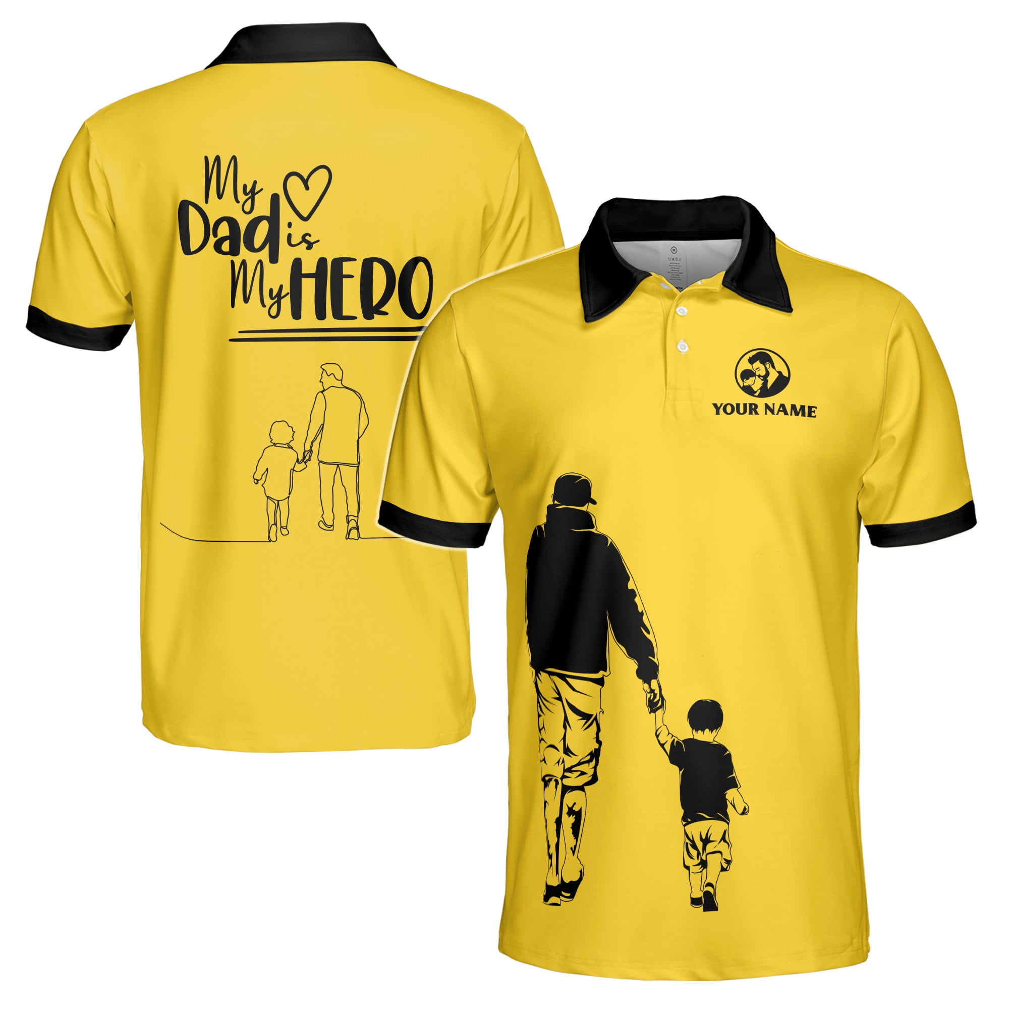 Custom Name My Dad Is My Hero Gift for Father Yellow Men's Polo Shirt S ...