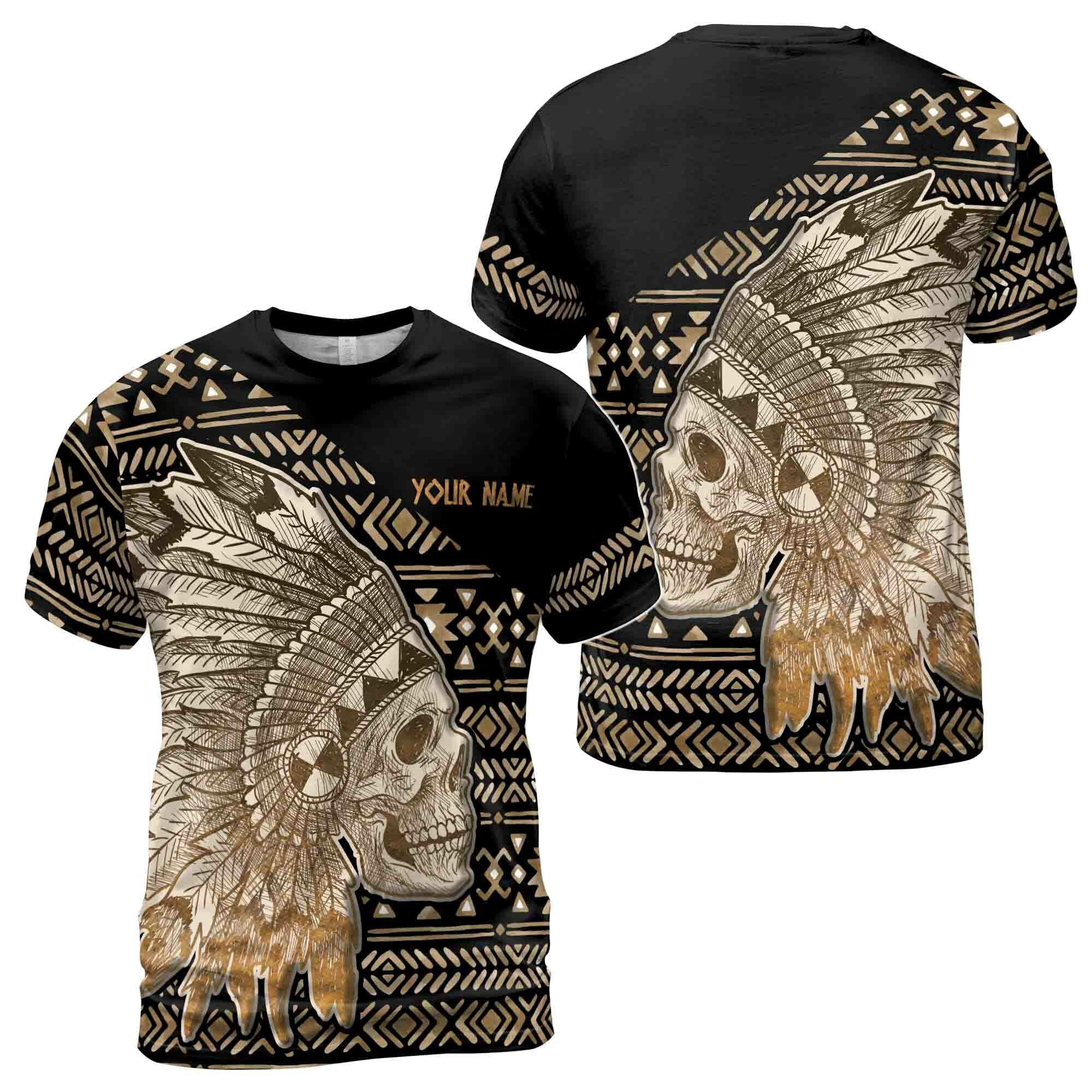 Custom Name Native American Indian Skull Chief Cherokee 3D T-Shirt S ...