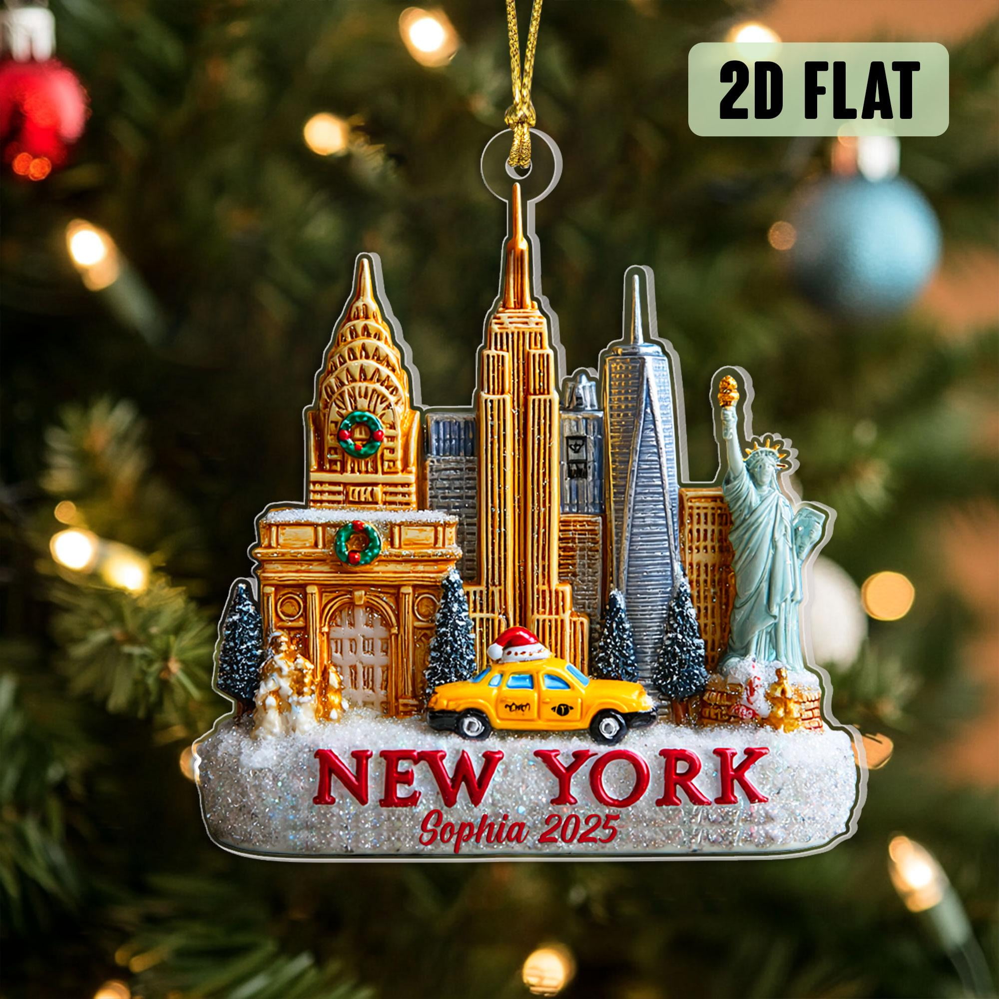 Custom Name New York 2D FLAT Acrylic Ornament, Empire State Building ...
