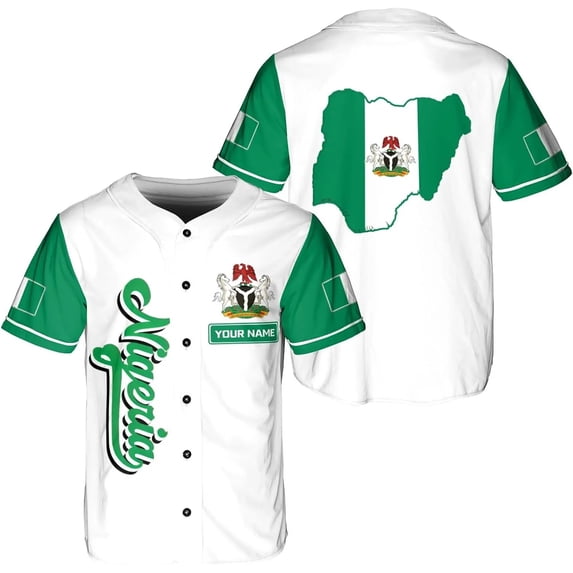 Custom Name Nigeria Flag Badge Baseball Jersey Men's Women's Jersey Men ...