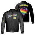 Custom Name Number Love Is Love Bomber Jacket, Rainbow Heart Graphic ...
