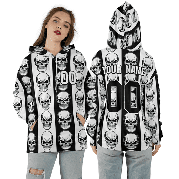 Custom Name & Number Skull Pattern 3D Hoodie, Biker Skull 3D Hooded ...