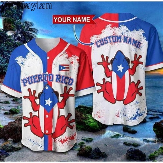 Custom Name PUERTO RICO Love Country Flag 3D Printed Baseball Jersey ...
