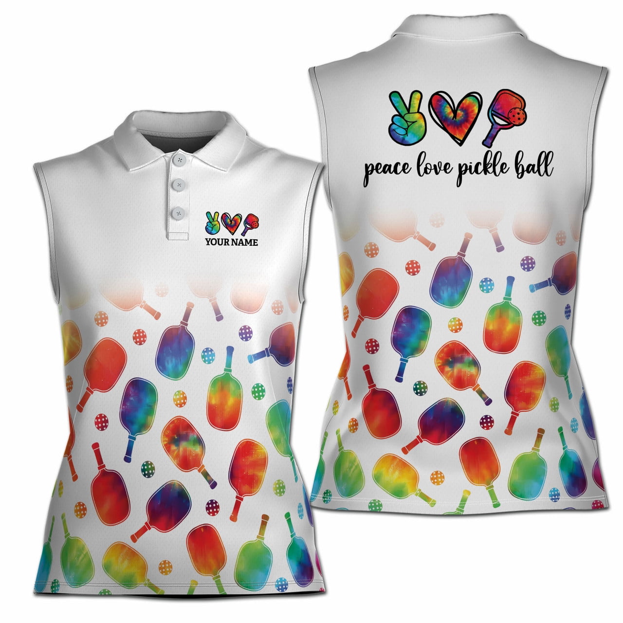 Custom Name Peace Love And Pickleball Women Sleeveless Polo XS-4XL ...