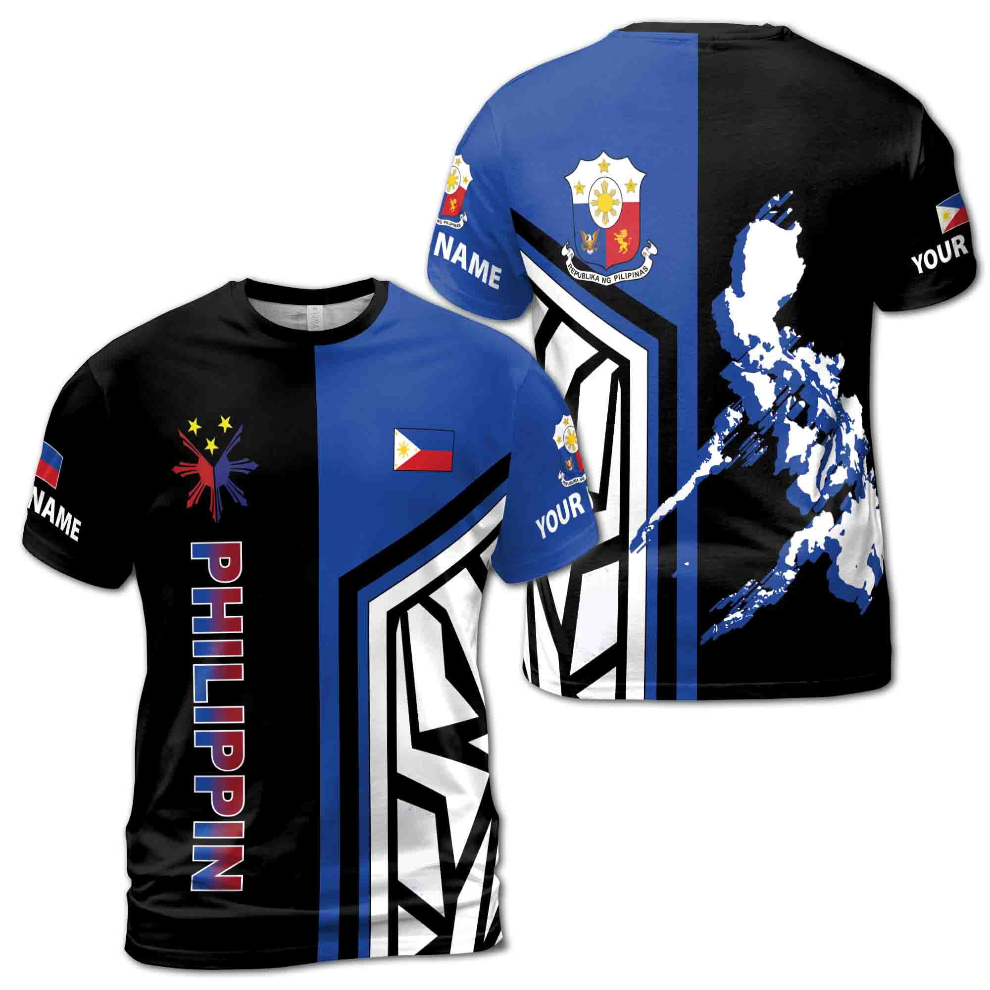 Custom Name Philippine Flag and Map Design Unisex T-Shirt S-5XL ...