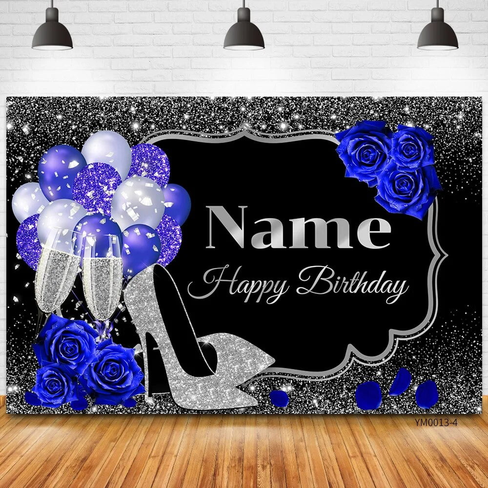 Custom Name Photo Gold Happy Birthday Backdrop Red Rose Floral Golden ...