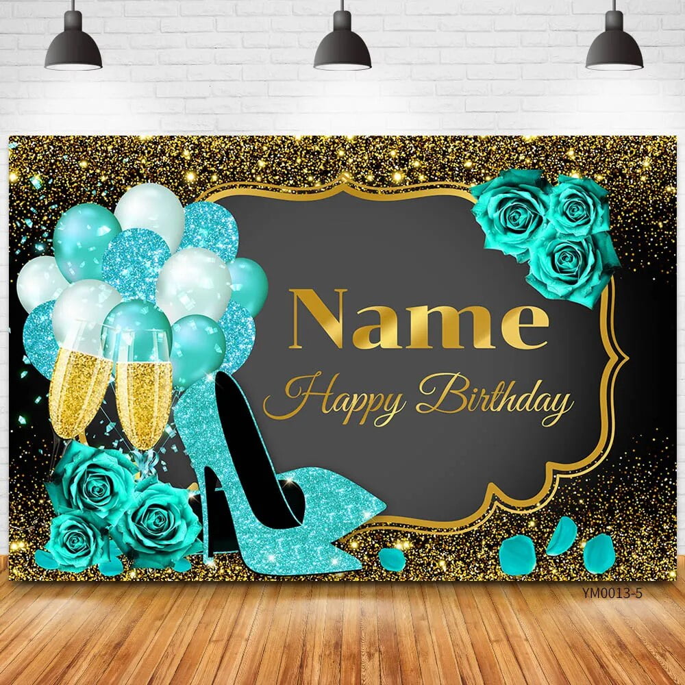 Custom Name Photo Gold Happy Birthday Backdrop Red Rose Floral Golden ...
