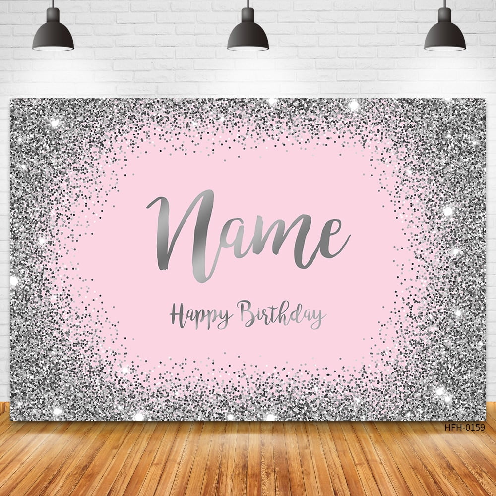 Custom Name Photo Gold Silver Glitter Birthday Party Banner Backgrounds ...