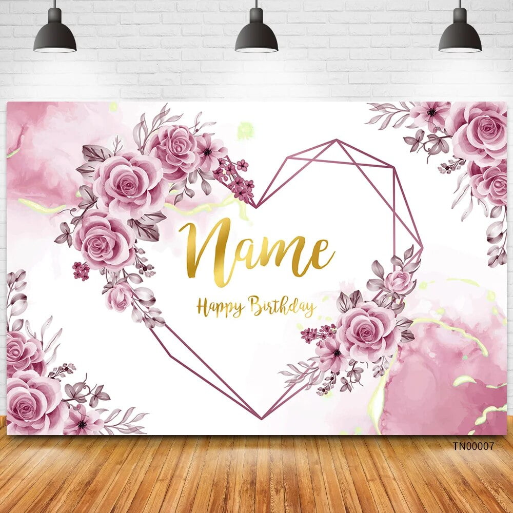 Custom Name Photo Heart Flower Birthday Party Banner Backgrounds Baby ...