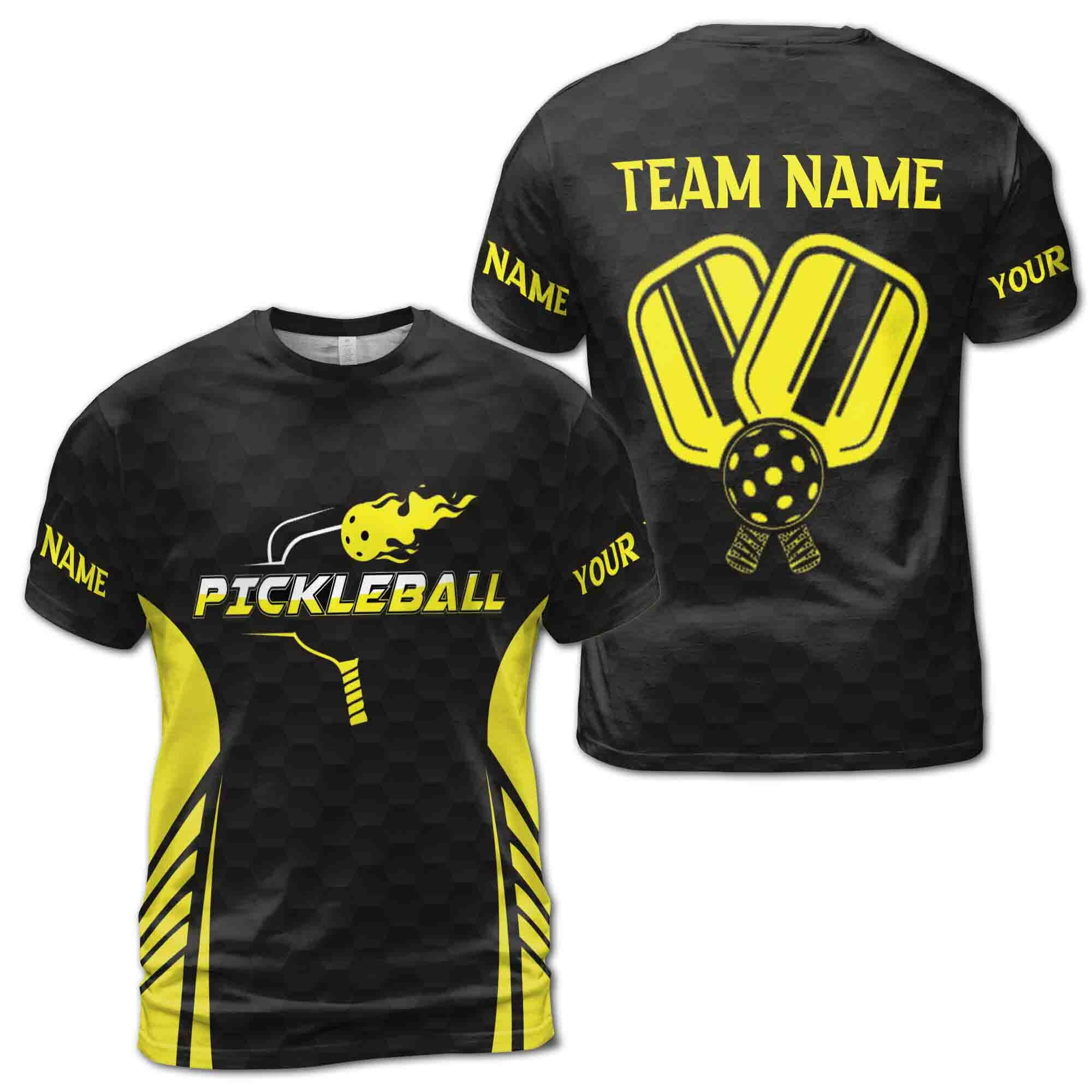 Custom Name Pickleball Team Name Fireball Black Men's T-shirt S-5XL ...