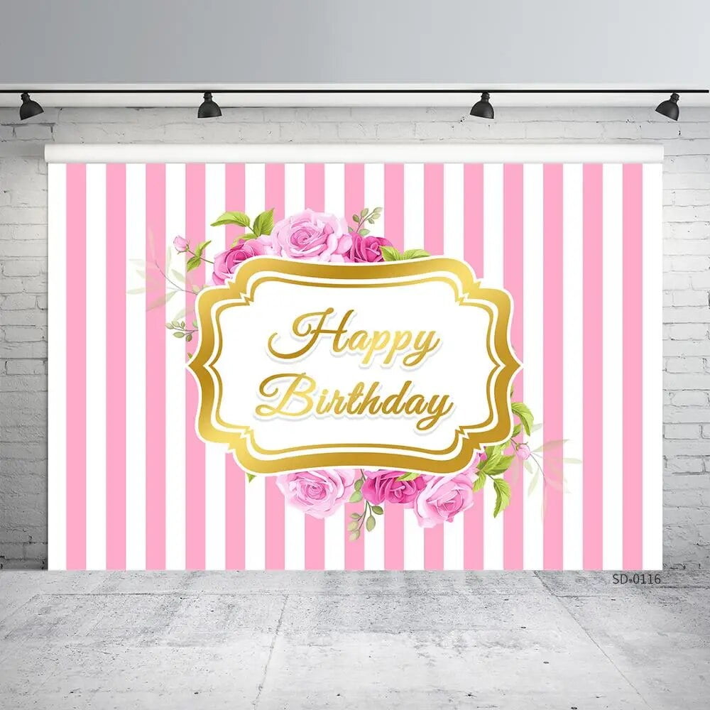 Custom Name Pink Flower Curtain Birthday Party Banner Backgrounds Baby ...