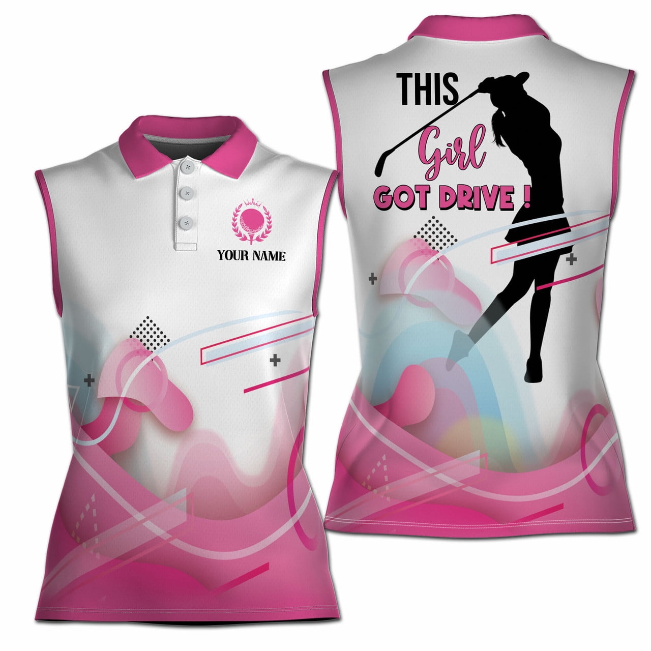 Custom Name Pink Lady Golfer This Girl Got Drive Women Sleeveless Polo ...