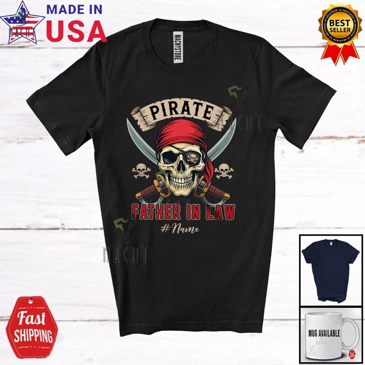 Custom Name Pirate Father in law; Awesome Father's Day Pirate Skull ...