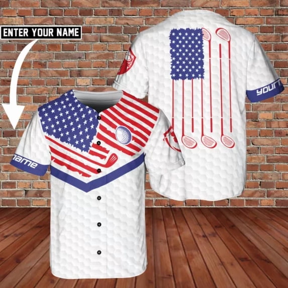 Custom Name Playing Golf United States US Flag 3D BaseBall Jersey Style ...