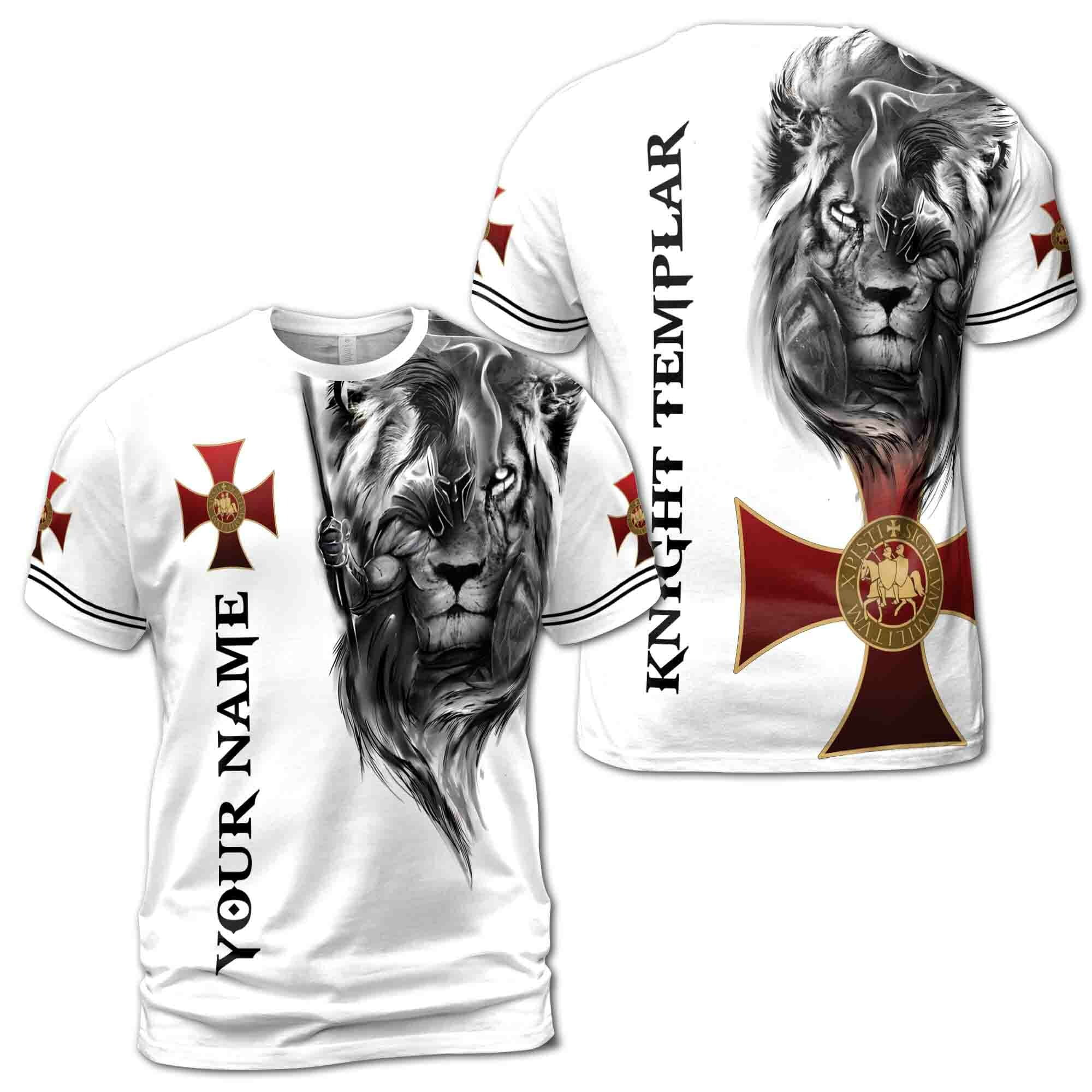 Custom Name Religious Lion Knight Templar Jesus Christ 3D T-Shirt S-5XL ...