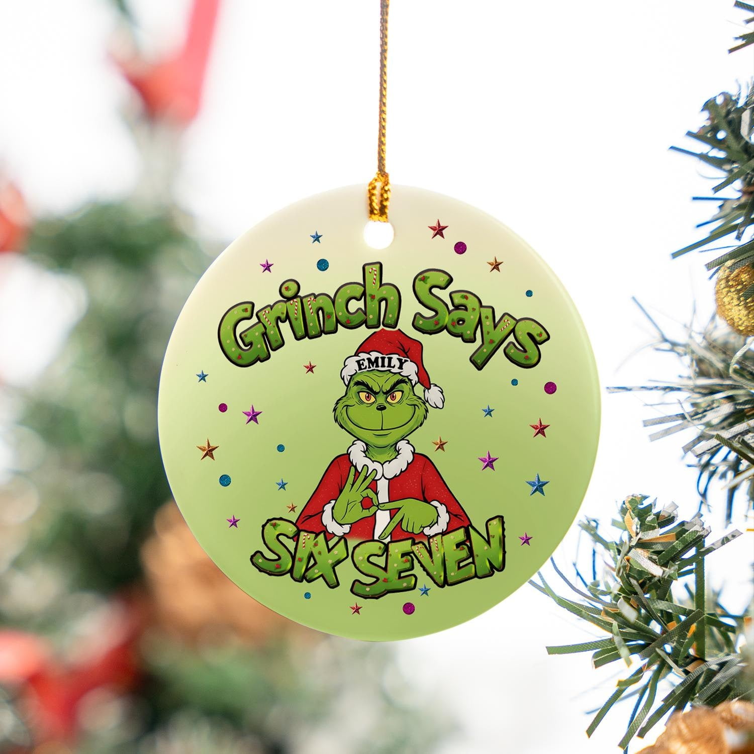 Custom Name Six Seven Grinch Christmas Ceramic Ornament, Funny Grinch ...