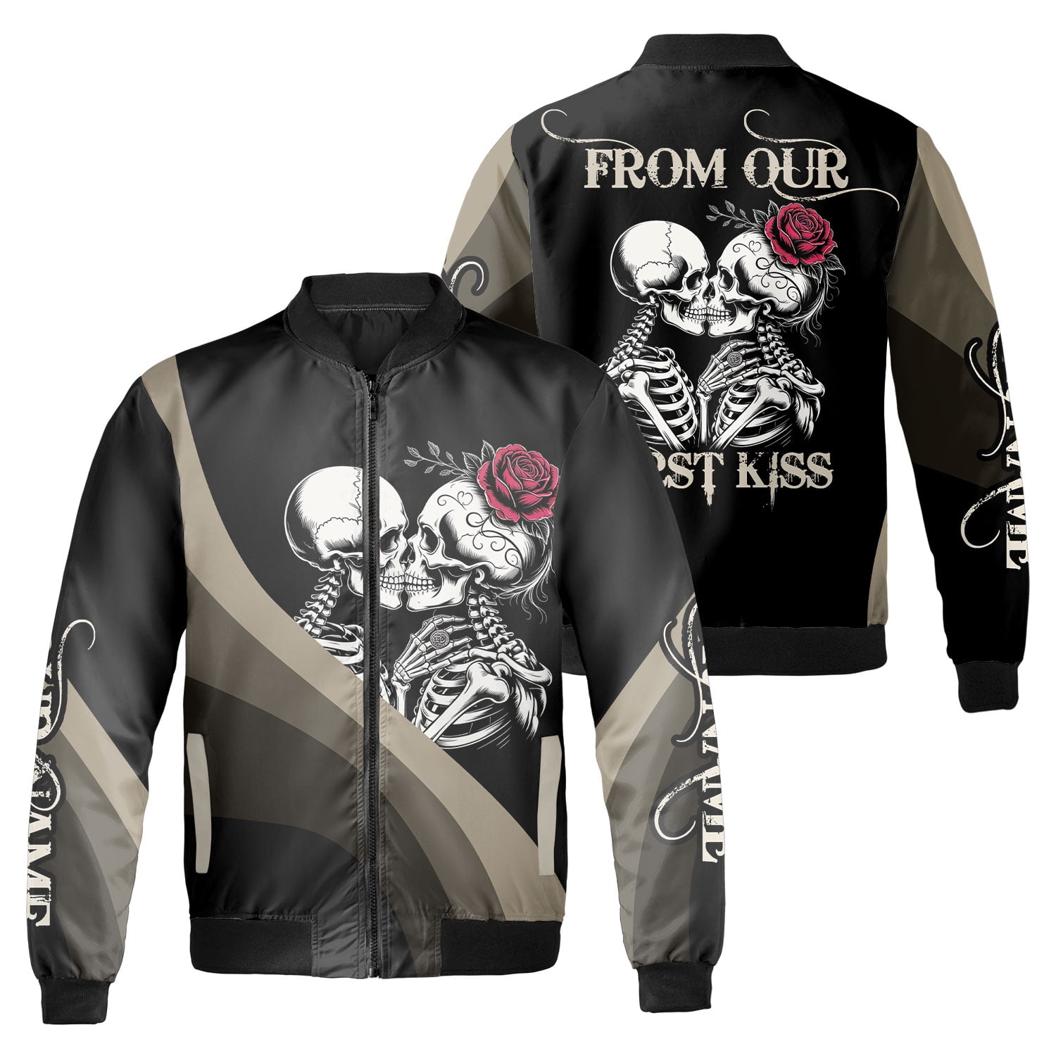 Custom Name Skeleton Couple From Our First Kiss Gothic Bomber Jacket ...