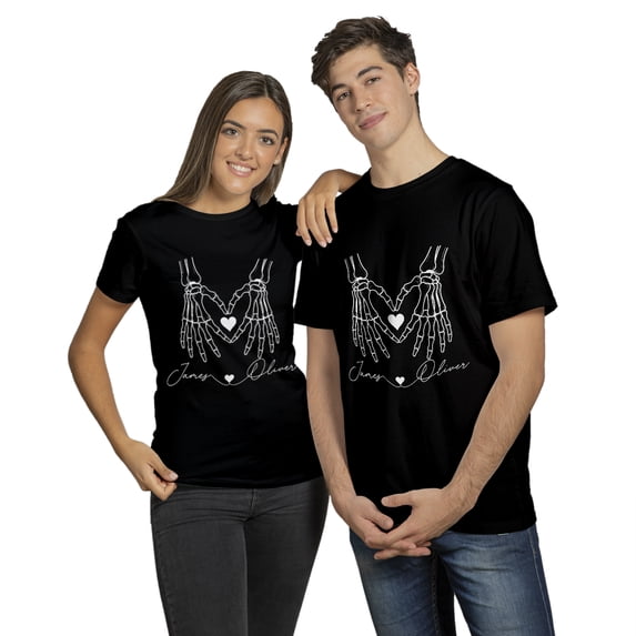 Custom Name Skeleton Hand Heart Design T-shirt - His and Hers Couple ...