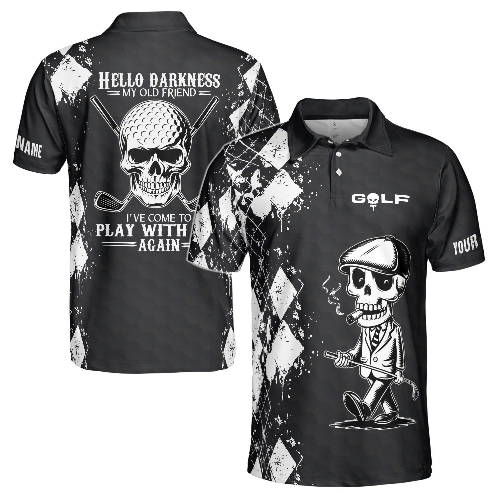 Custom Name Skull Golfer I've Come To Play With You Again Men's Polo S ...