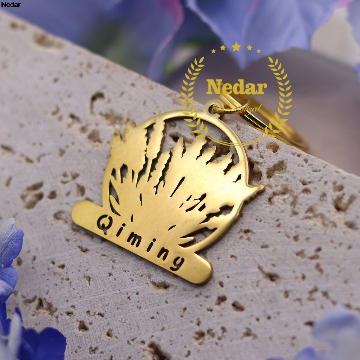 Custom Name Stainless Steel Flowers Leaf Keyring Customized Leaves ...