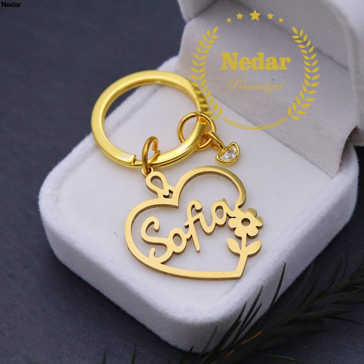 Custom Name Stainless Steel Heart Nameplate Keyring Customized Flower ...