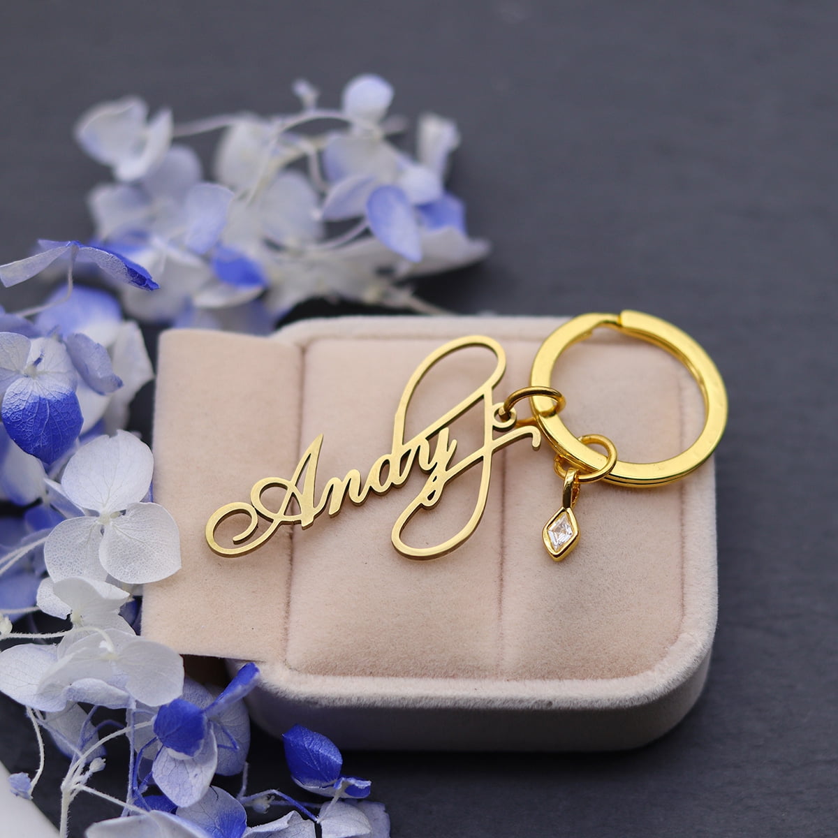 Custom Name Tag Keychain Customized Birthstone A-Z Letters Keyring ...