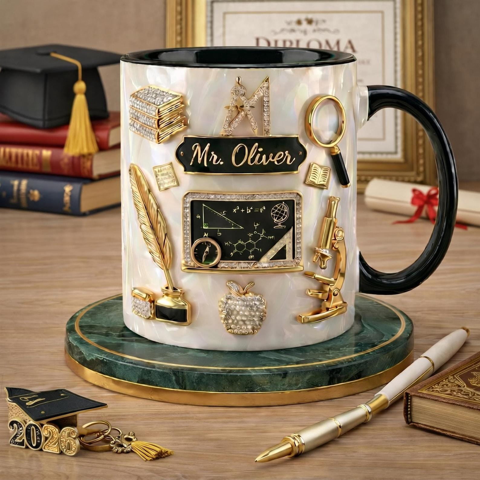 Custom Name Teacher Mug, 3D Effect Teacher Appreciation Gift ...