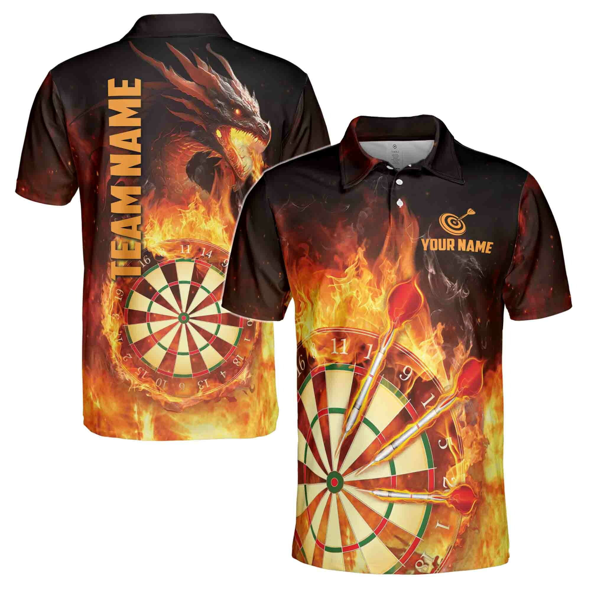Custom Name Team Name Darts Dragon Flame Darts Team Men's Polo Shirt S ...