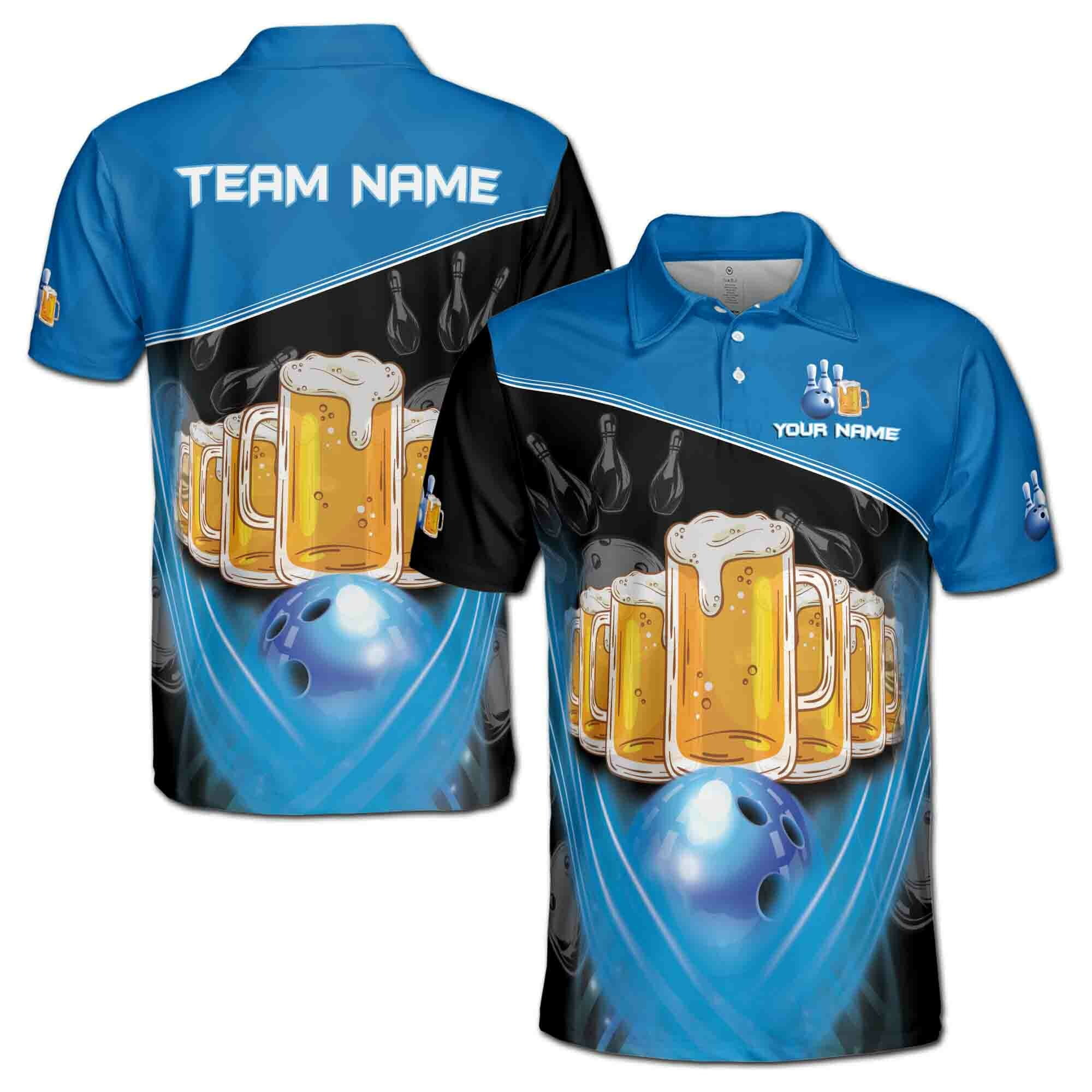 Custom Name Team Name Funny Beer Bowling Ball Men's Polo Shirt S-5XL ...