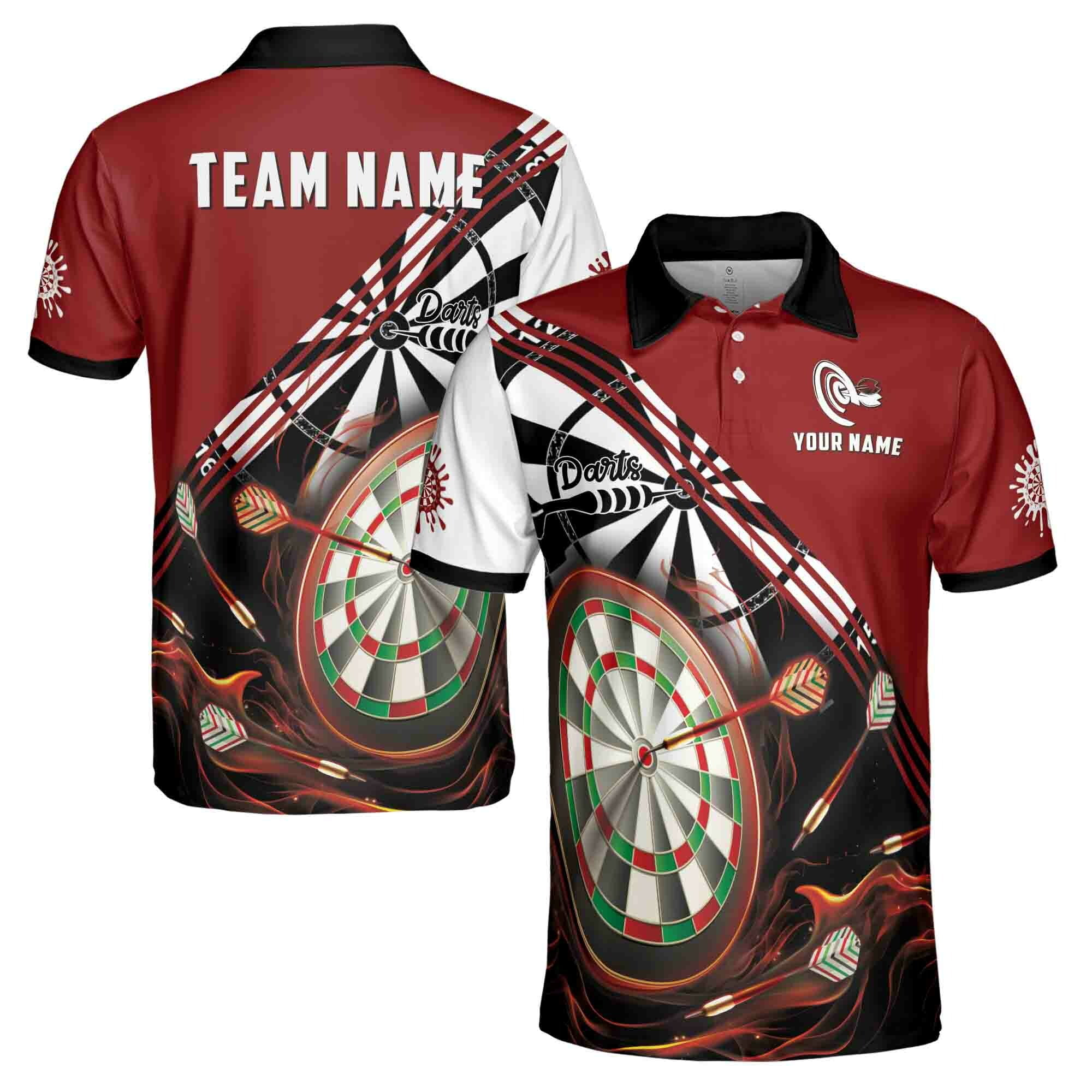 Custom Name Team Name Red Black Darts Arrows Darts Team Men's Polo ...