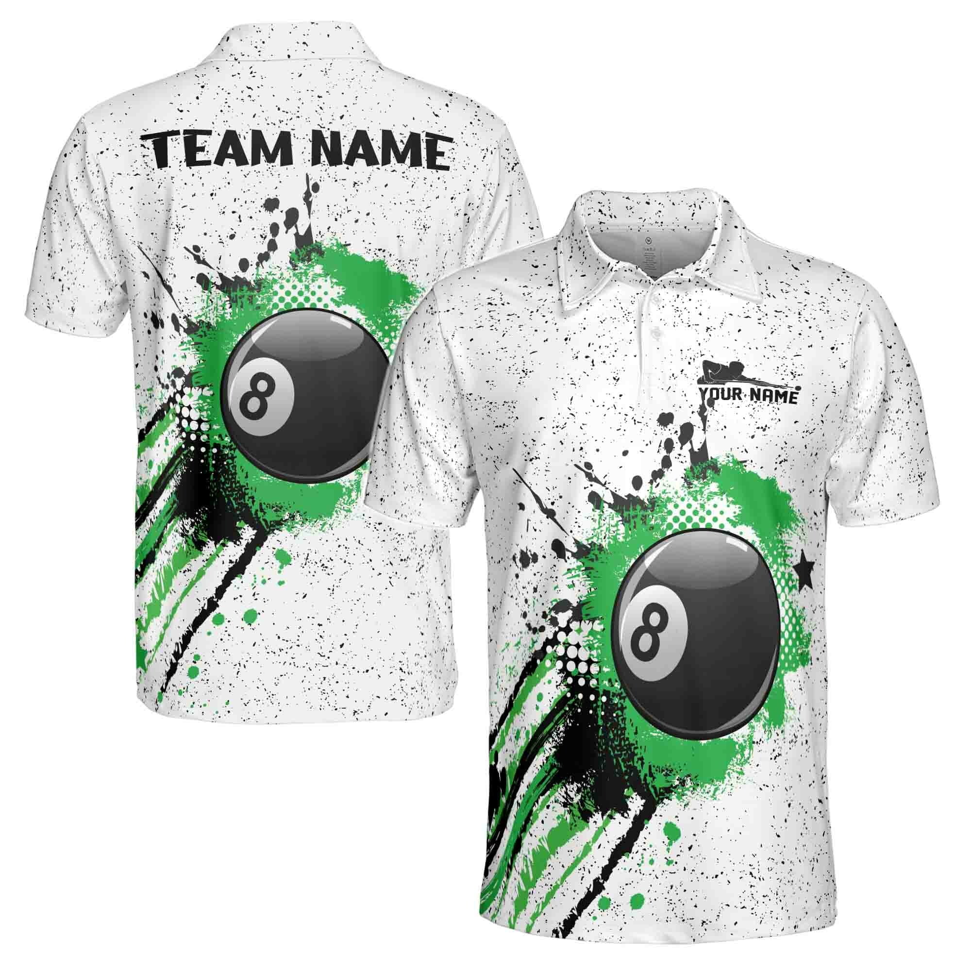 Custom Name Team Name Water Color 8 Balls Billiard Men's Polo Shirt S ...